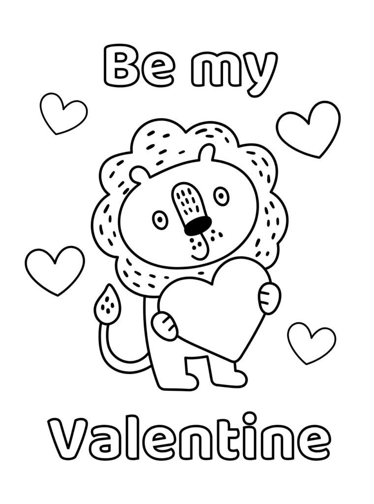 Be My Valentine Lion Coloring Page (Free Printable PDF) - Pagevia