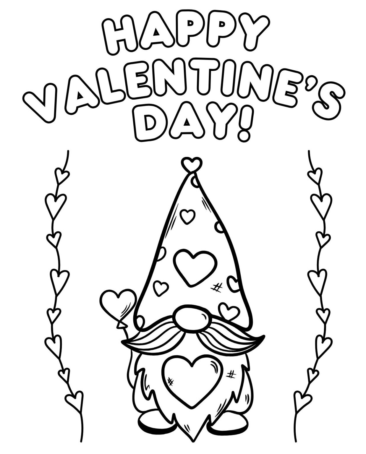 Valentine Gnome Coloring Page (Free PDF) | Pagevia